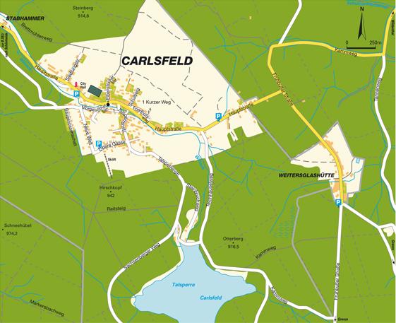 Stadtplan Carlsfeld, Deutschland. Karte und Routenplaner von hot-maps.