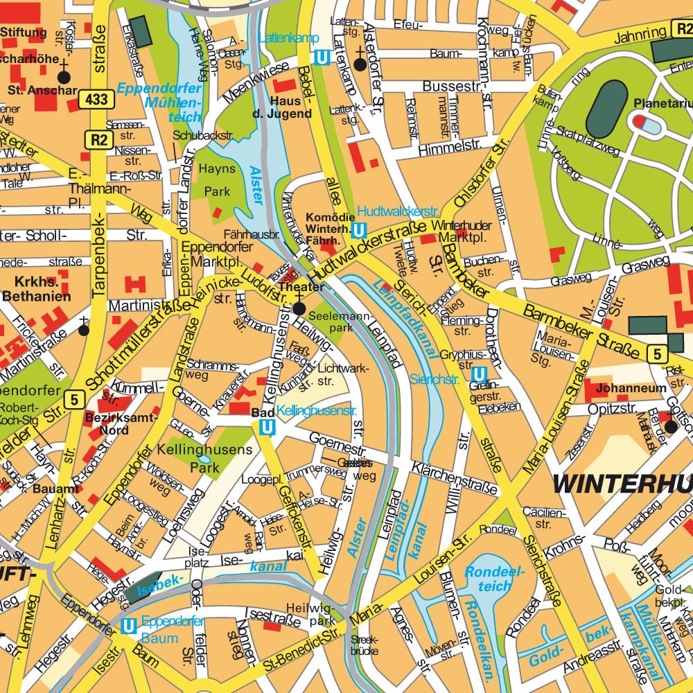 Map Eppendorf Winterhude, Germany. Maps and directions at hot-map.