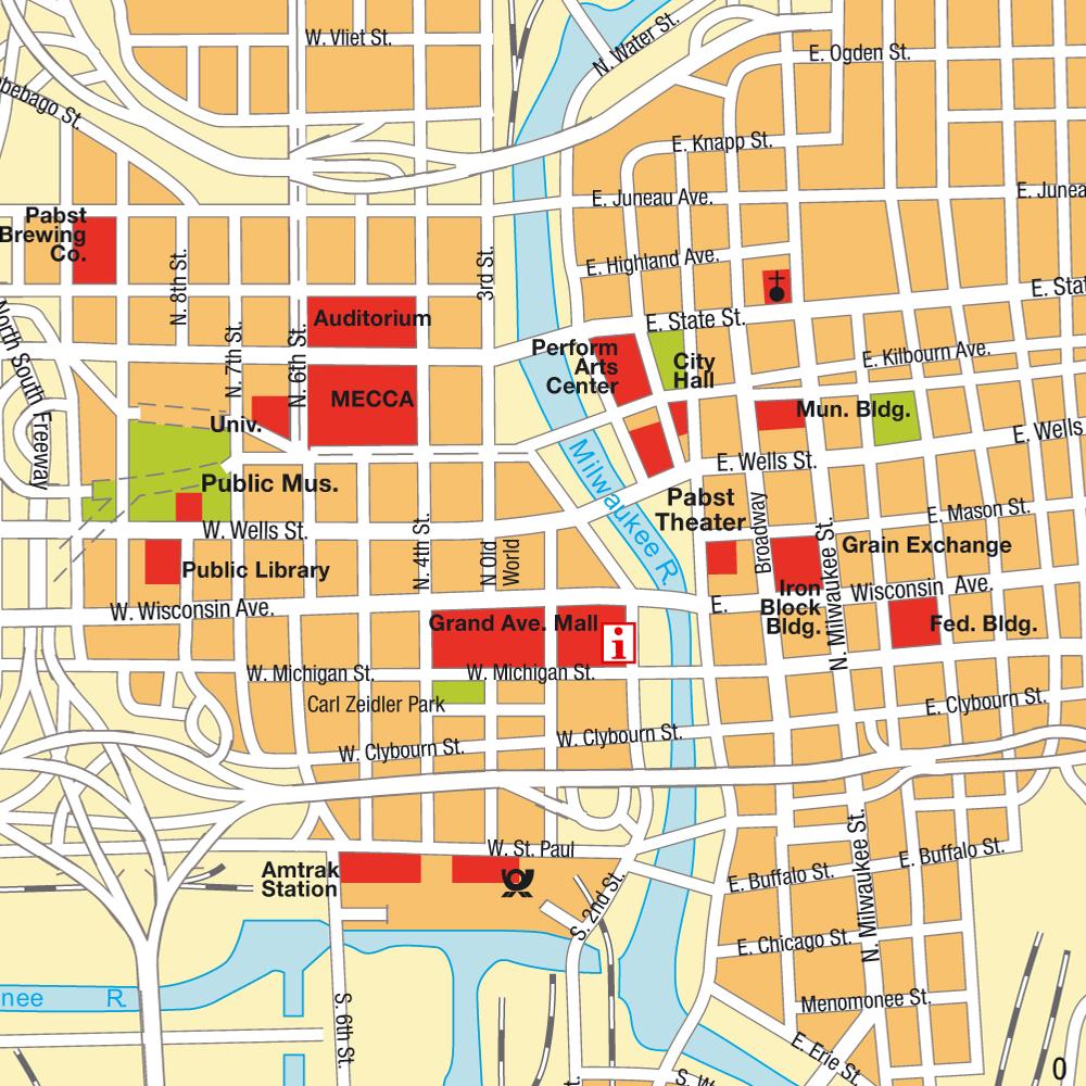 Map Milwaukee WI (city center), Wisconsin, USA. Central Downtown Maps and directions at hot-map.
