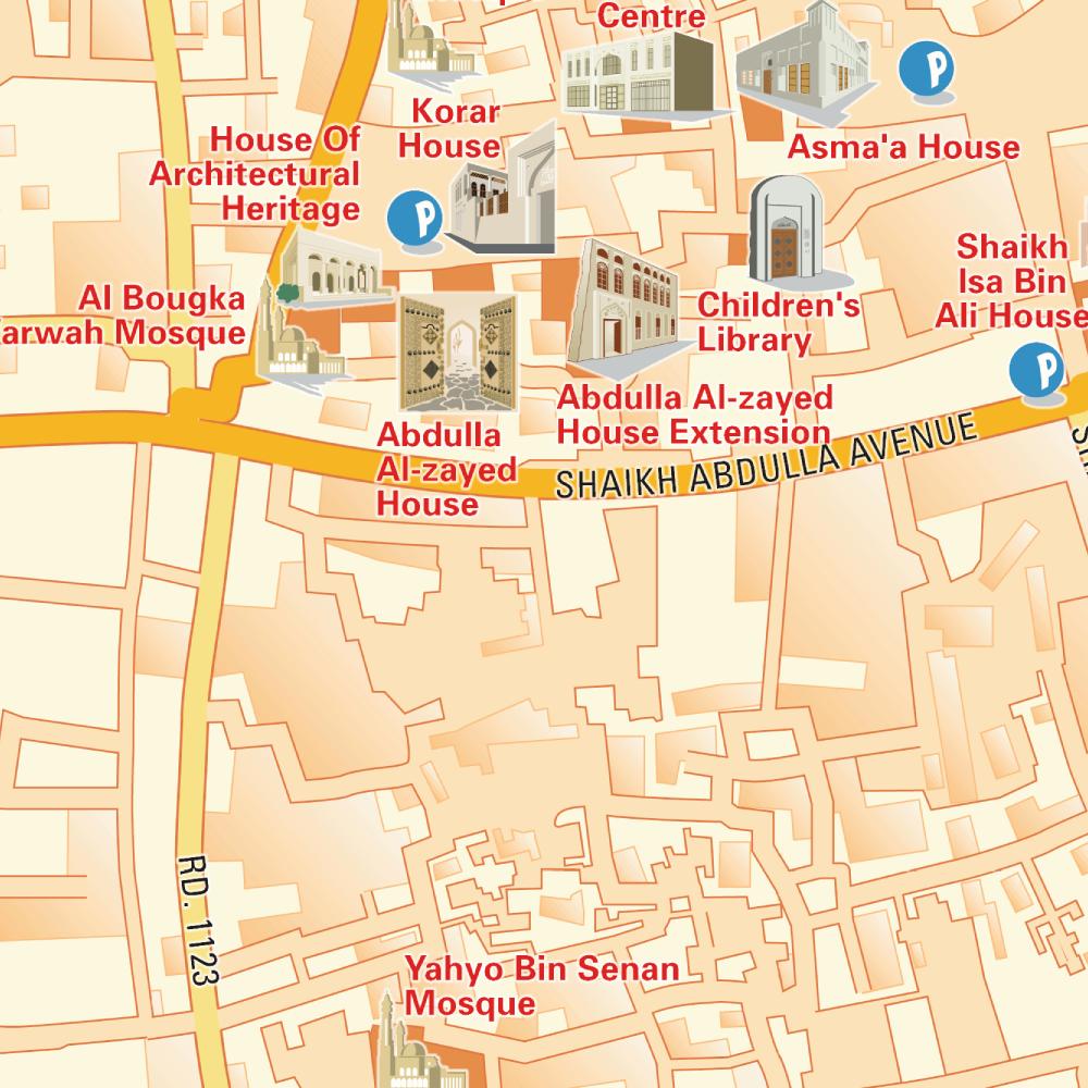 Official Map Al Muharraq (city centre, central downtown), Kingdom of ...
