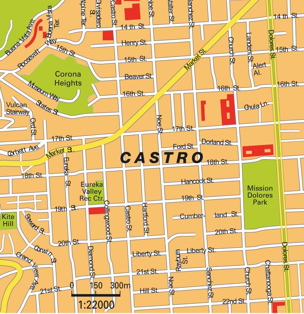 Map San Francisco CA - The Castro, California, USA (city center ...